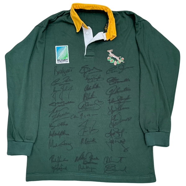 South Africa Springboks 1995 RWC Champions Squad Signed Jersey. Dark a ...